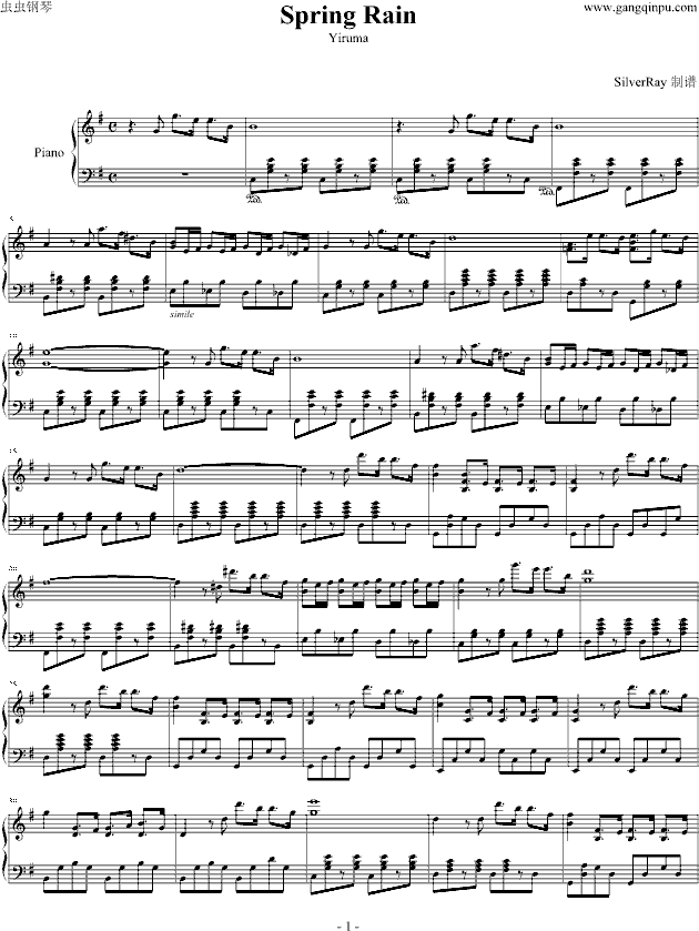 Spring Rain，Spring Rain钢琴谱，Spring Rain调钢琴谱，Spring Rain钢琴谱大全，虫虫钢琴谱下载-www ...