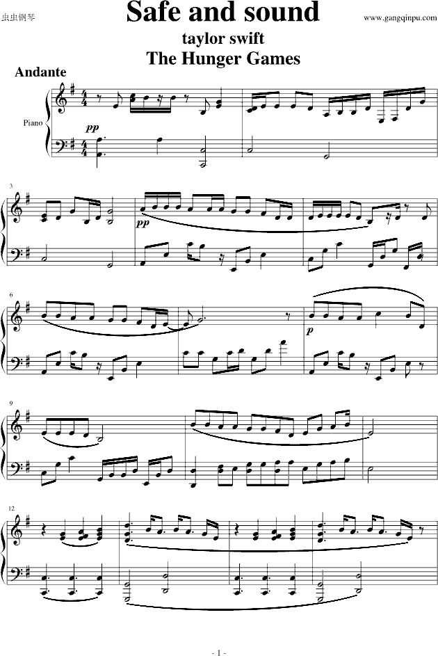 Piano Sheet Music safe And Sound Www gangqinpu piano-sheet-music-safe-and-sound-www-gangqinpu