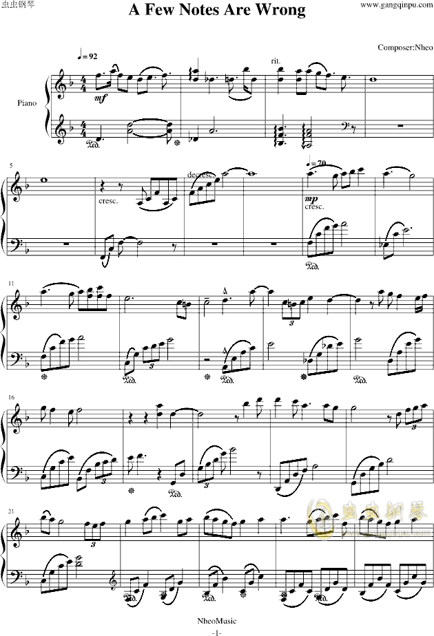 A Few Notes Are Wrong，A Few Notes Are Wrong钢琴谱，A Few Notes Are WrongF调 ...