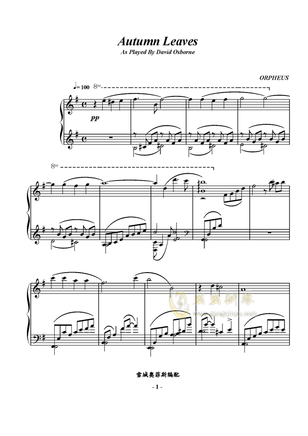 Autumn Leaves，Autumn Leaves钢琴谱，Autumn LeavesG调钢琴谱，Autumn Leaves钢琴谱大全，虫虫 ...