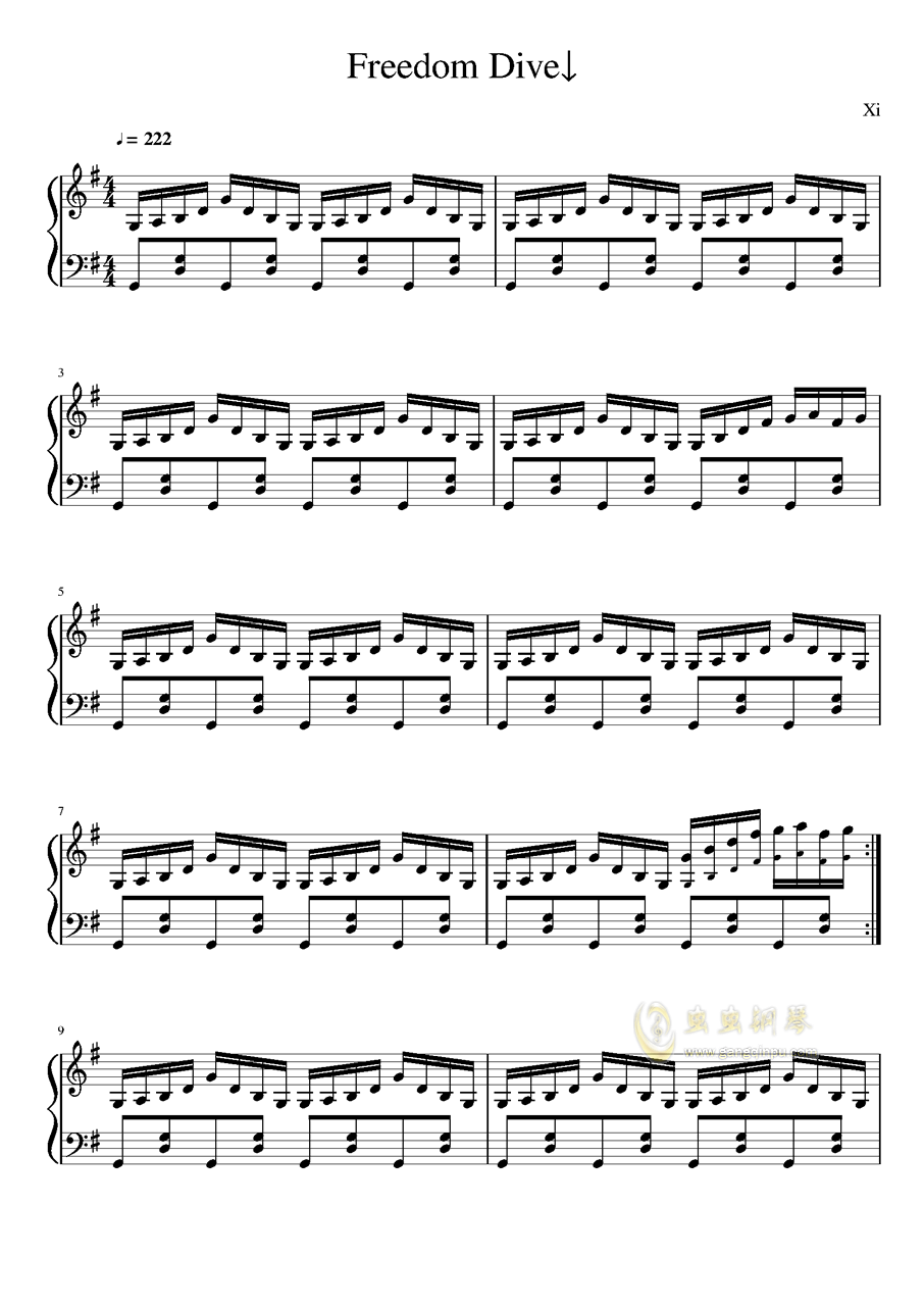 xi-freedom dive，xi-freedom dive钢琴谱，xi-freedom diveG调钢琴谱，xi-freedom dive ...