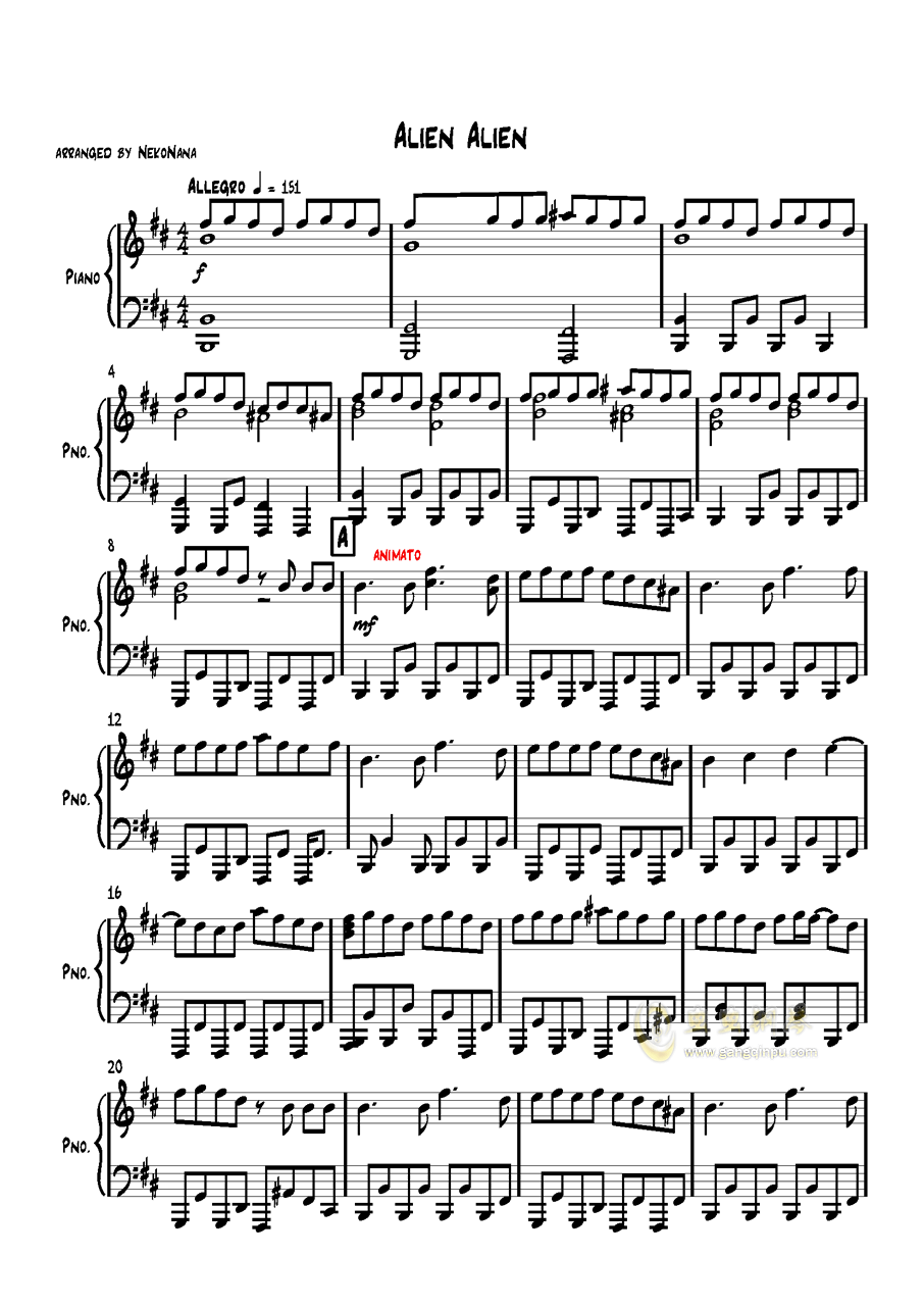 エイリアン エイリアン(Alien Alien)，エイリアン エイリアン(Alien Alien)钢琴谱，エイリアン エイリアン(Alien ...
