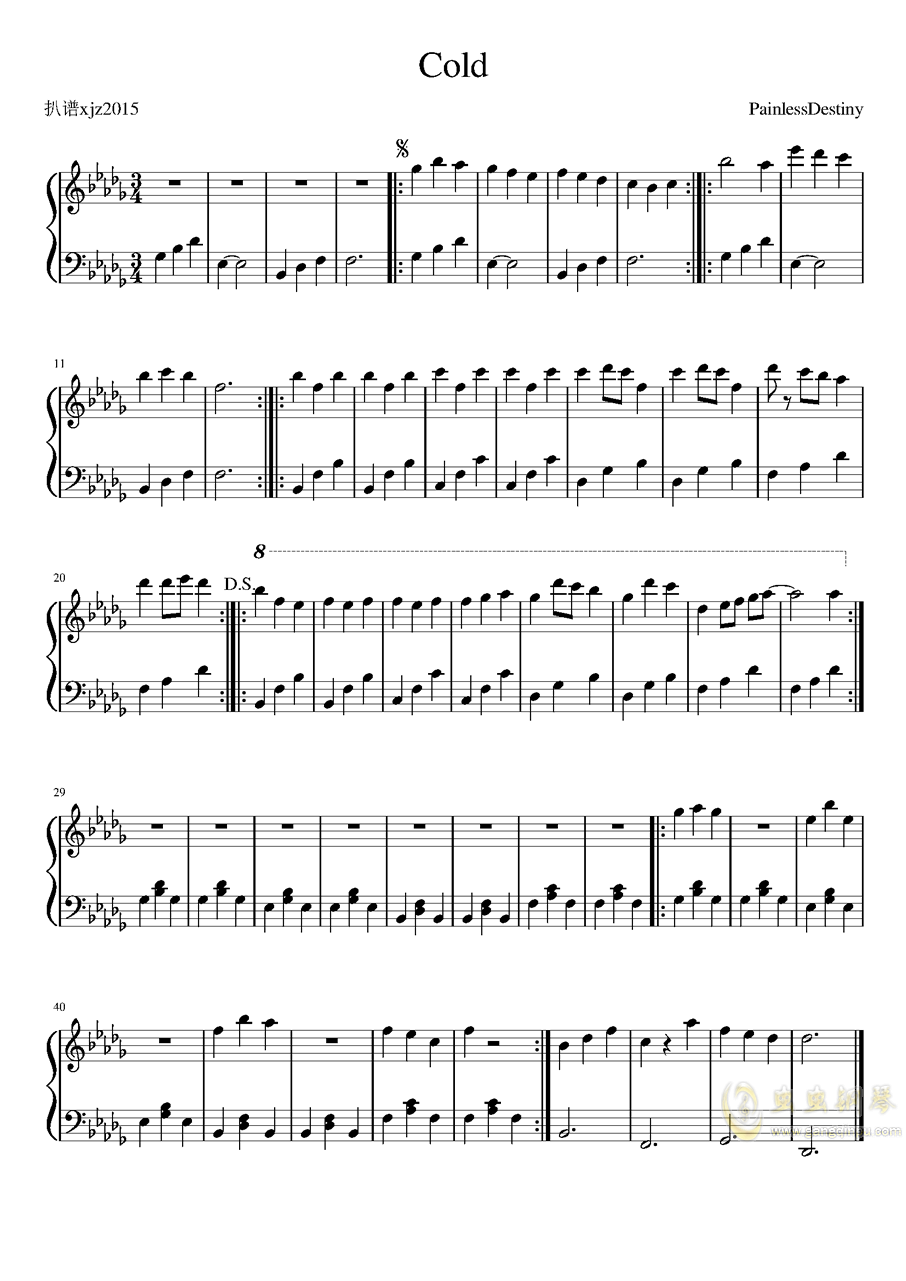 Painless Destiny--Cold，Painless Destiny--Cold钢琴谱，Painless Destiny ...